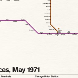 Fullscreen Zoomable Map: Amtrak Rail Services, May 1971 by Cameron Booth