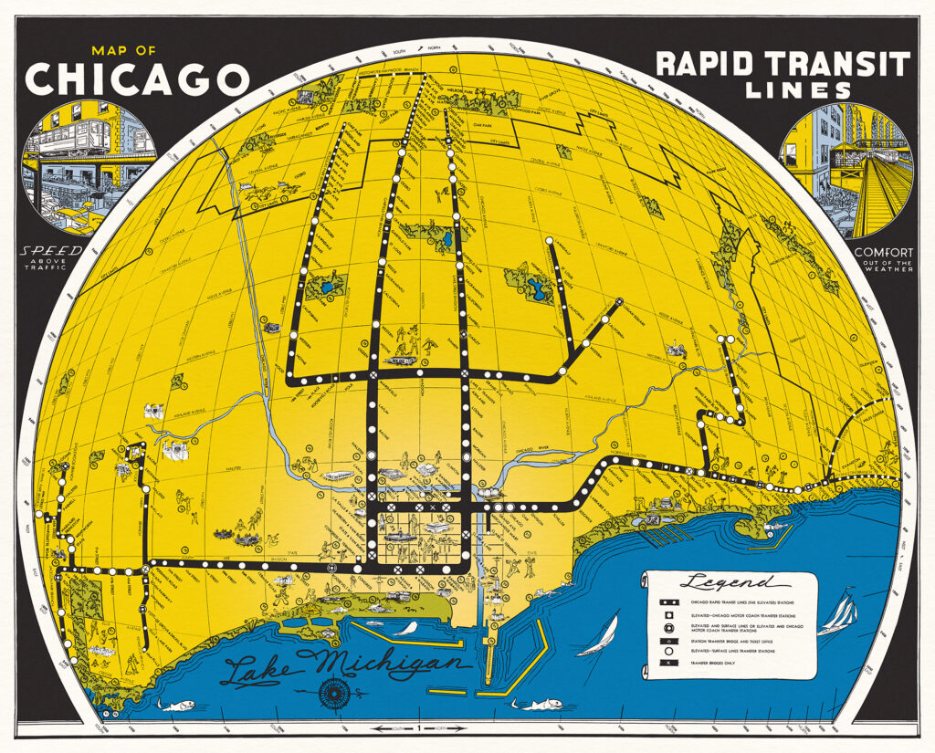 Chicago – Elevated Map of Rapid Transit Lines, 1937 – Transit Maps Store