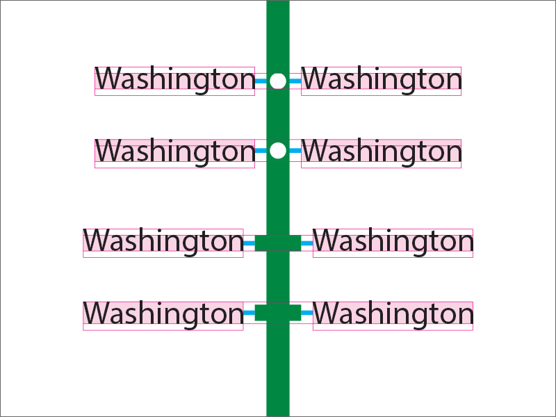 Transit Maps: Two approaches to labels for a vertical route line